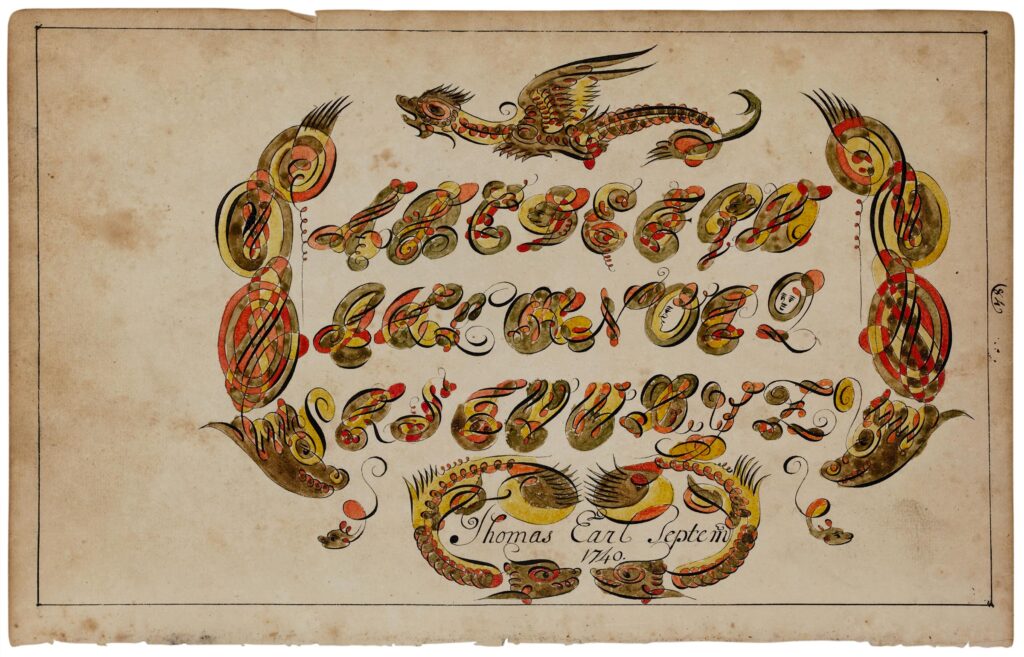 Thomas Earl, “Letters of the Alphabet,” from his 1740–41 copybook, page ...